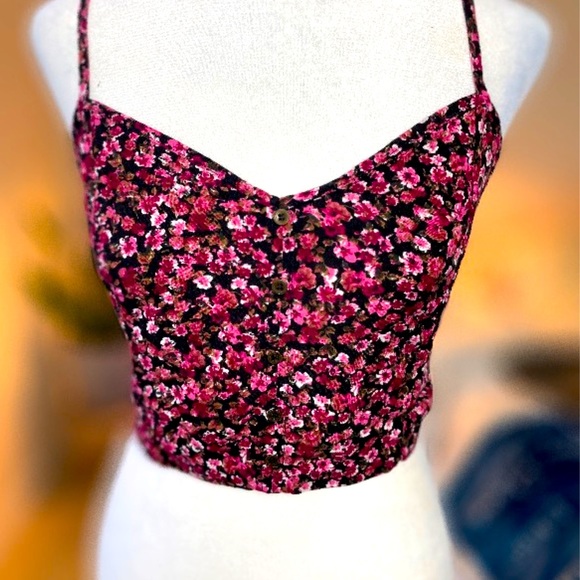 CAD | Tops | Cad Womens S Boho Peasant Floral Spaghetti Strap Crop ...